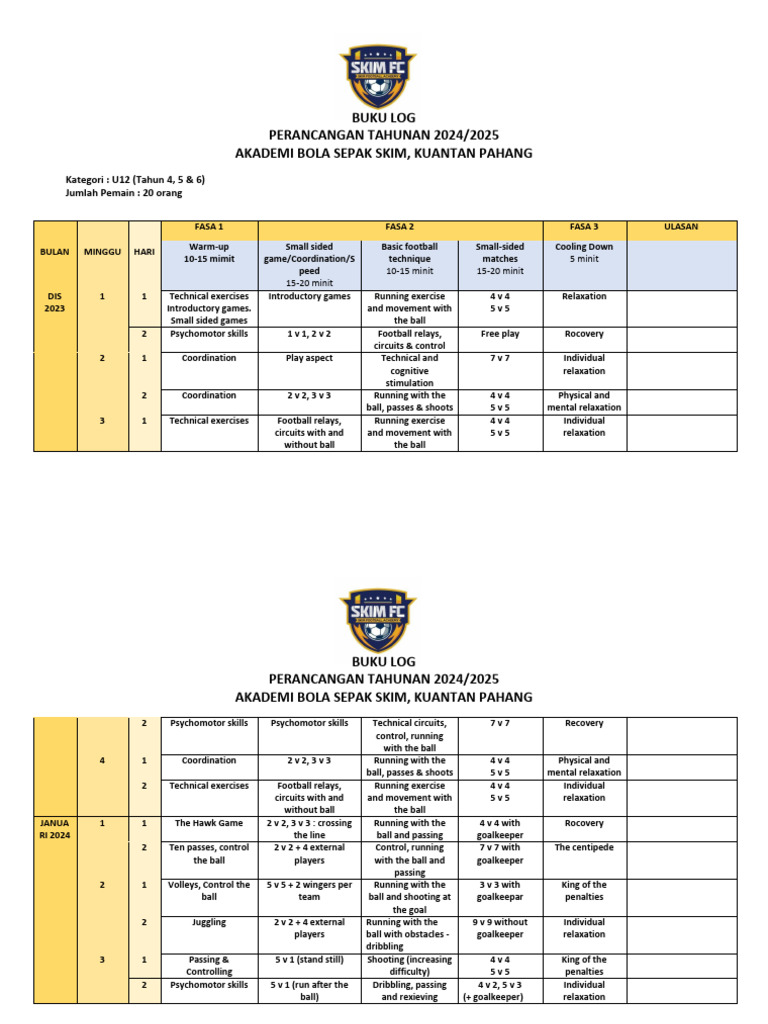 Log Book - For Skim Football Academy 2024 | PDF | Sports Rules And ...
