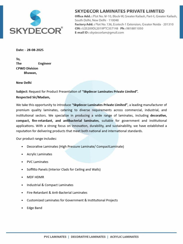 SLPL Presentation Letter - CPWD RK Puram-DeLHI | PDF