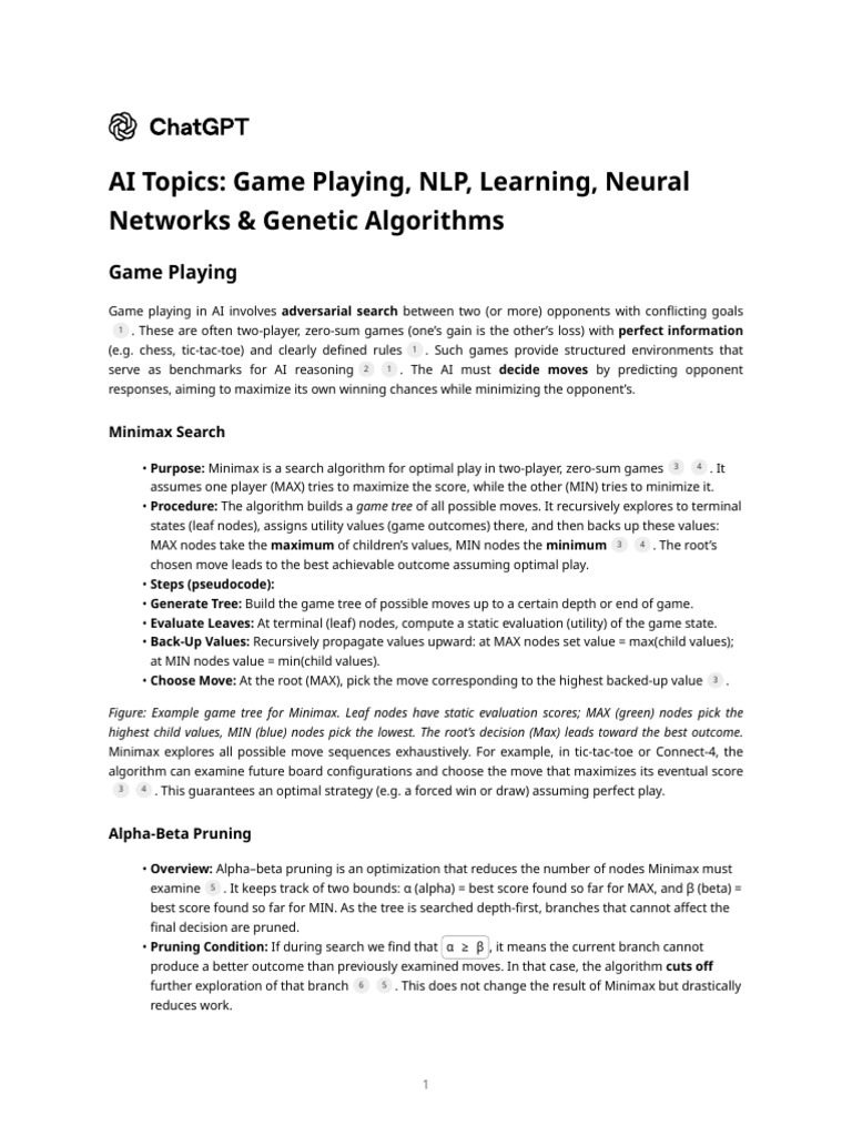 AI Topics - Game Playing, NLP, Learning, Neural Networks & Genetic ...
