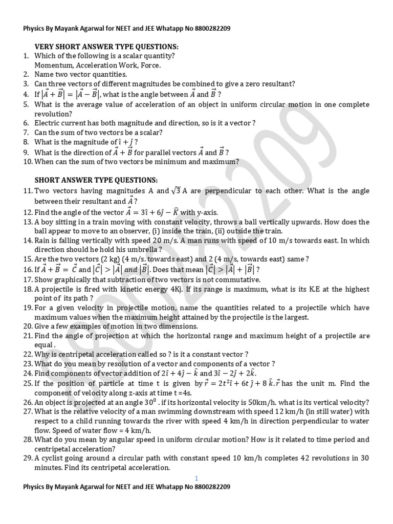 Ques Ch3 Phy | PDF | Velocity | Acceleration