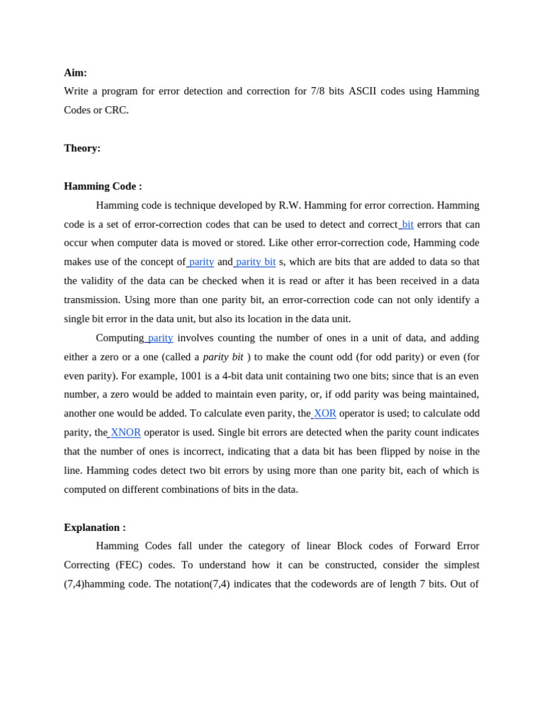 Assignment 3 Hamming Code and CRC Code | PDF | Error Detection And ...