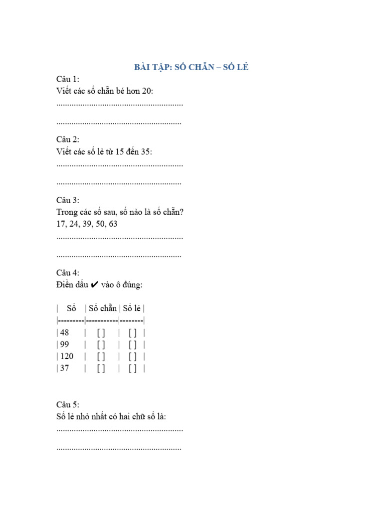 Bai Tap So Chan So Le Lop 4 | PDF