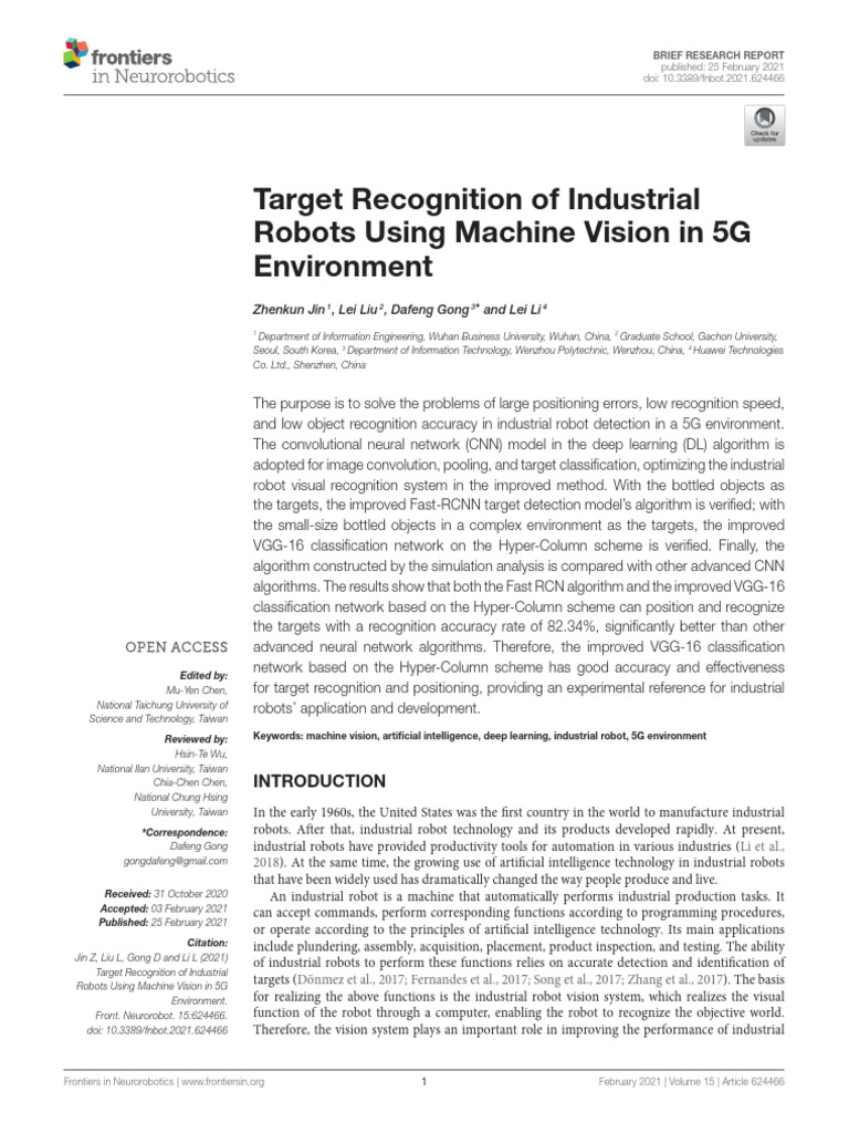 Target Recognition of Industrical Robots Using Machiner Vision in 5G ...
