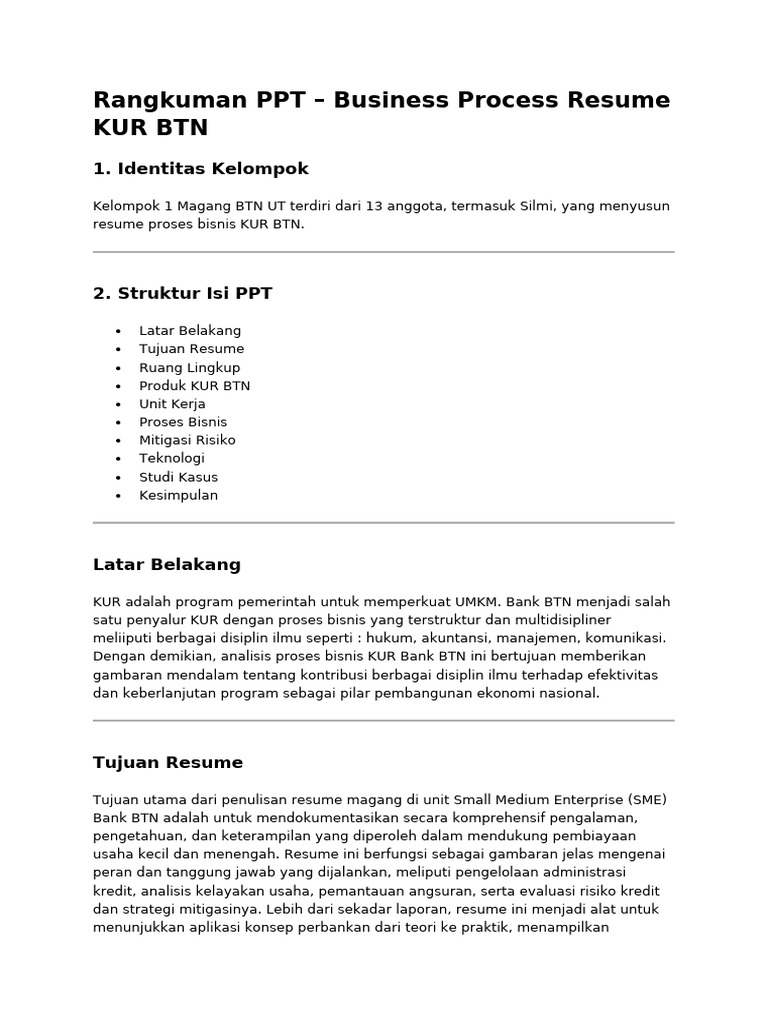 Analisis Proses Bisnis KUR BTN | PDF