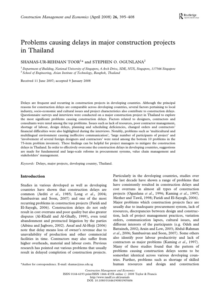 Delays in Thailand's Construction Projects | PDF | Analysis Of Variance