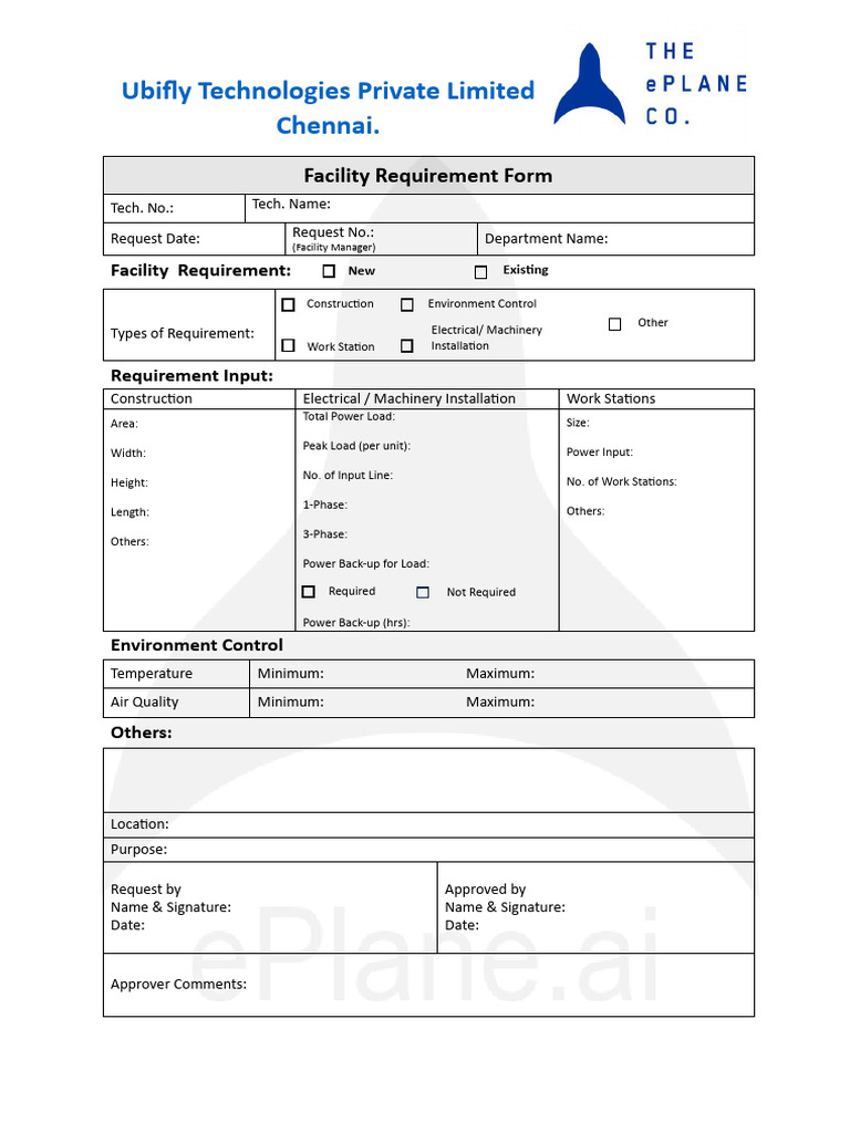 Facility Requirement Form Template | PDF