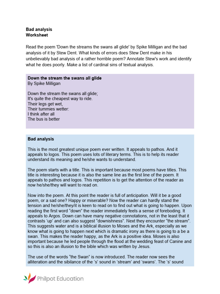 Bad Analysis Worksheet - Tagged | PDF