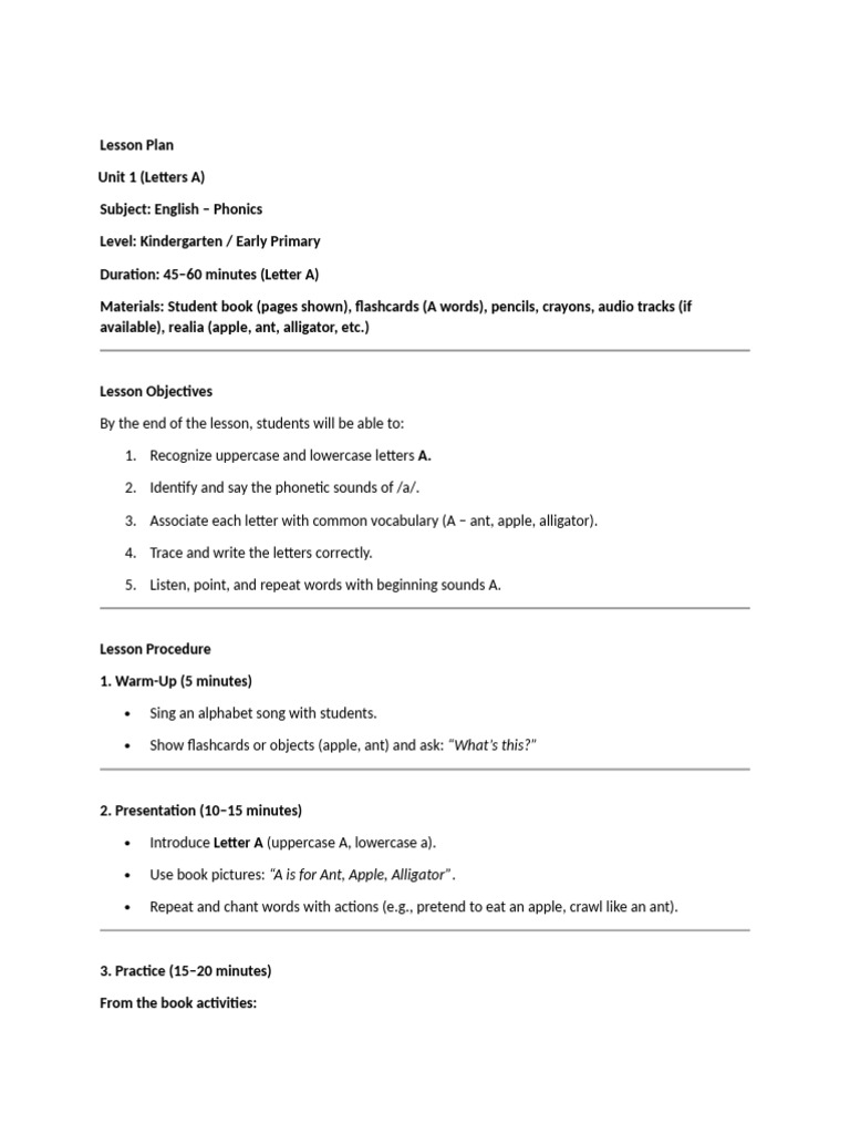 Phonics Lesson Plan: Letter A for Kids | PDF