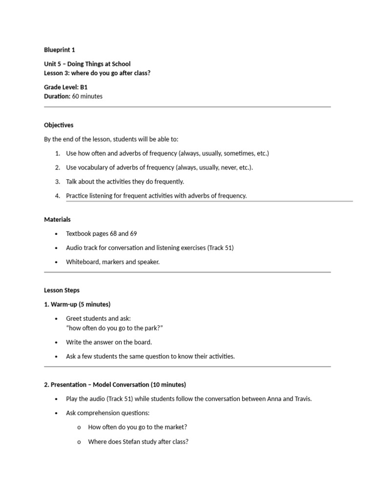 Adverbs of Frequency Lesson Plan B1 | PDF | Adverb | Vocabulary