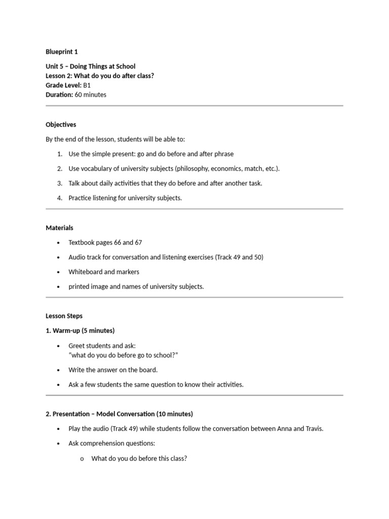After-Class Activities Lesson Plan | PDF | Question | Linguistics