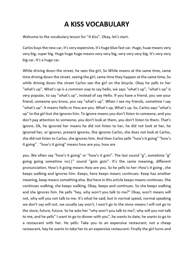 Vocabulary Lesson: A Kiss Explained | PDF | Waiting Staff