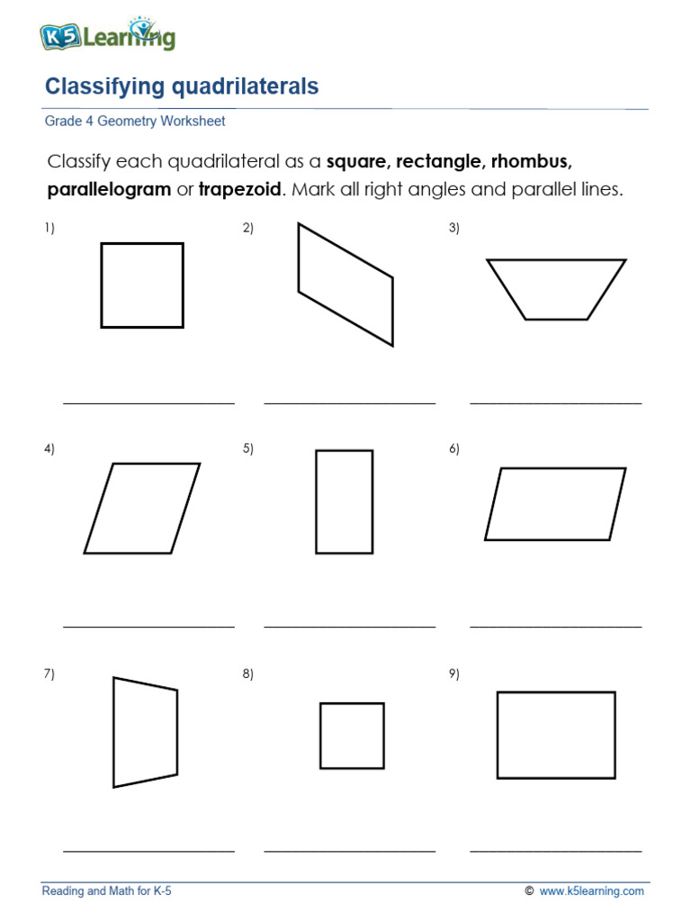 Grade 4 Quadrilateral Classification Worksheet | PDF