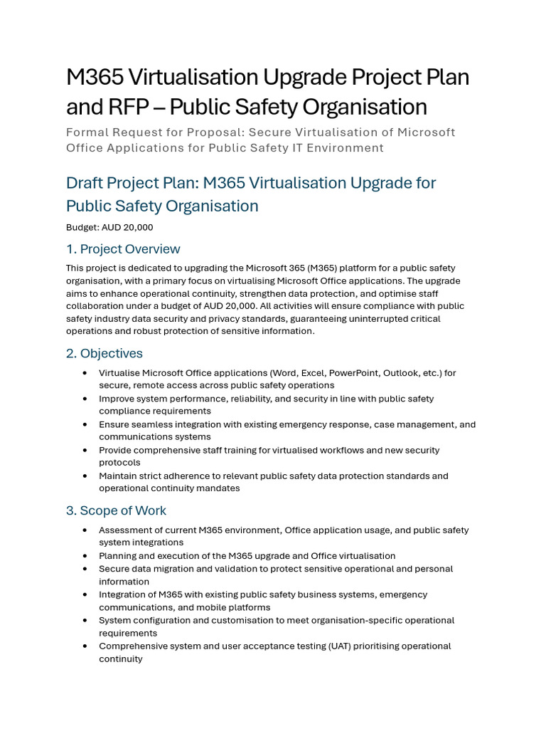 M365 Virtualisation Upgrade Project Plan and RFP | PDF | Computer ...