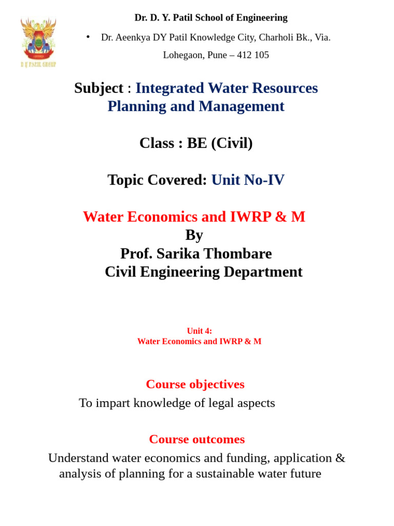 Unit-4 Water Economics and IWRP & M | PDF | Water Scarcity | Sustainability