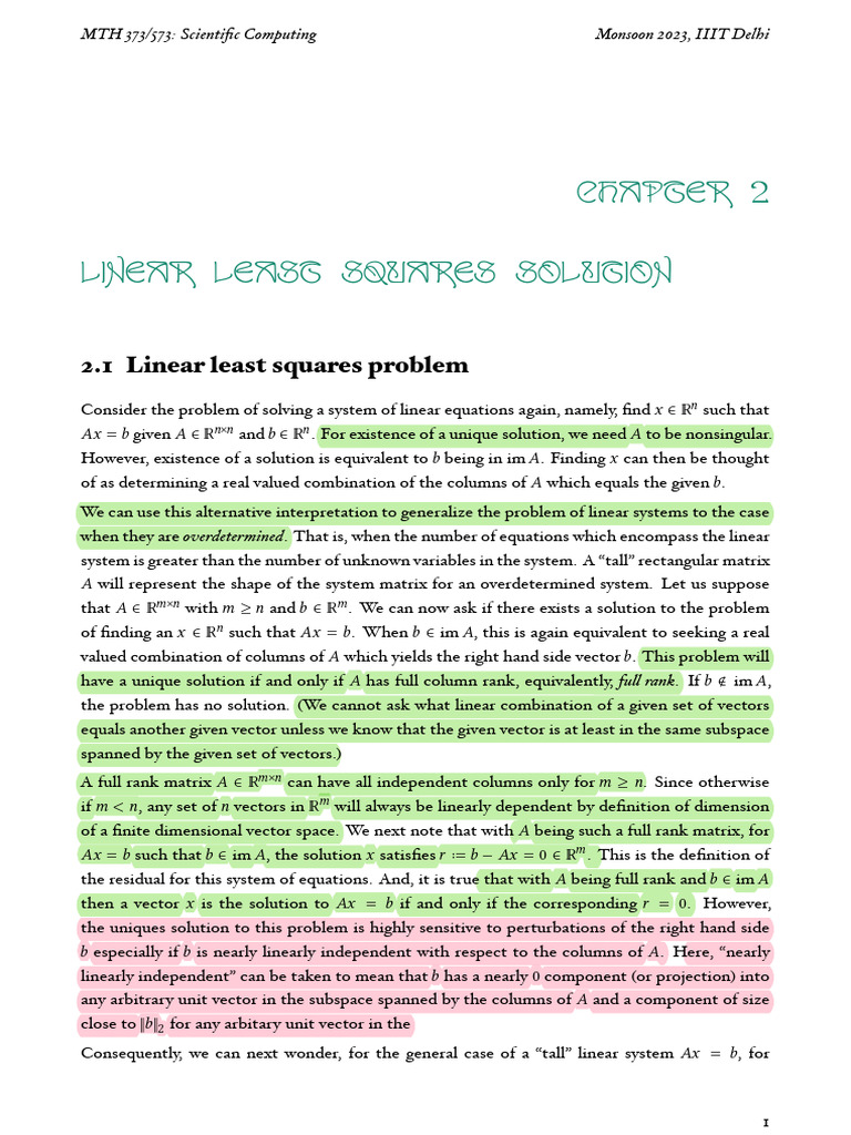 Linear Least Squares Solution Explained | PDF | System Of Linear ...