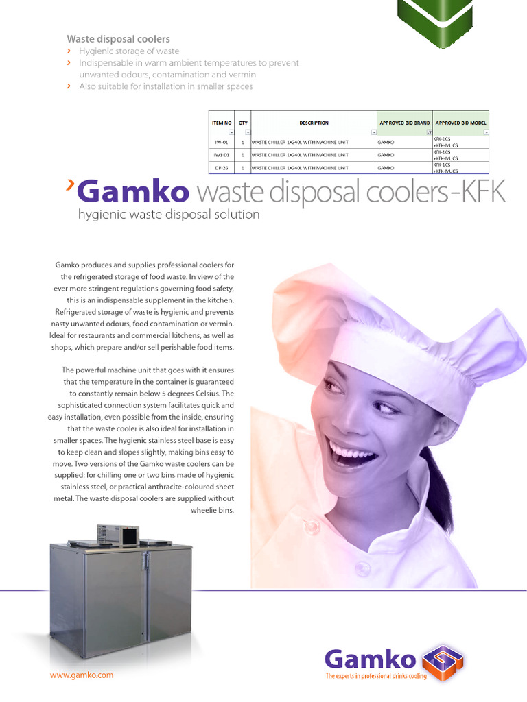 Gamko Waste Disposal Coolers Overview | PDF | Refrigeration | Materials