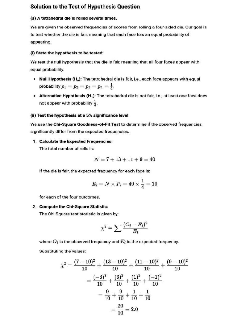 Testing of Hypothesis Past Paper - 27th July 2022 | PDF