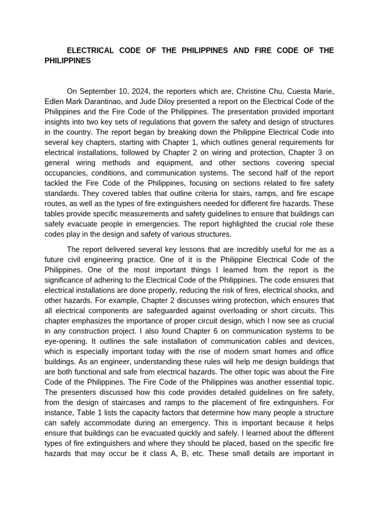 Philippine Electrical and Fire Codes Overview | PDF | Fire Safety | Safety