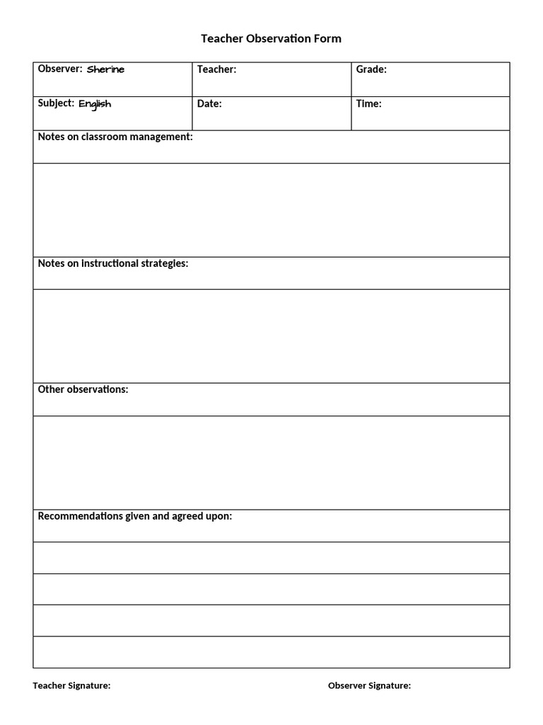 Teacher Observation Form Template | PDF