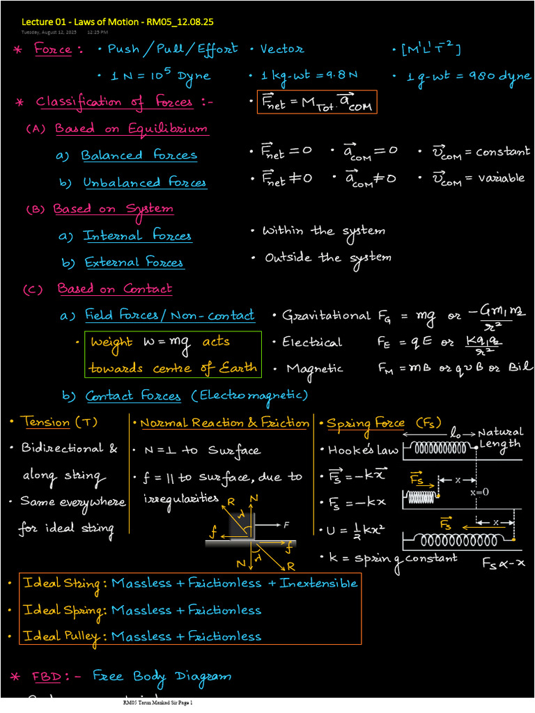 Lecture 01 - Laws of Motion - RM05_12.08.25 | PDF