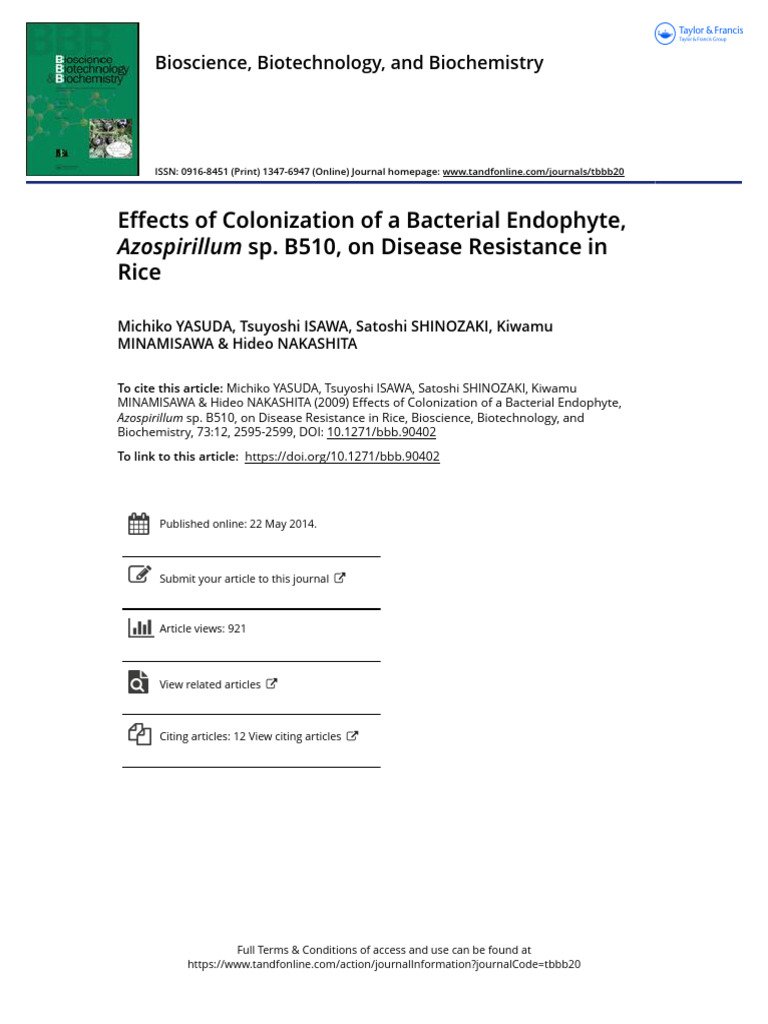 Effects of Colonization of A Bacterial Endophyte Azospirillum Sp. B510 ...