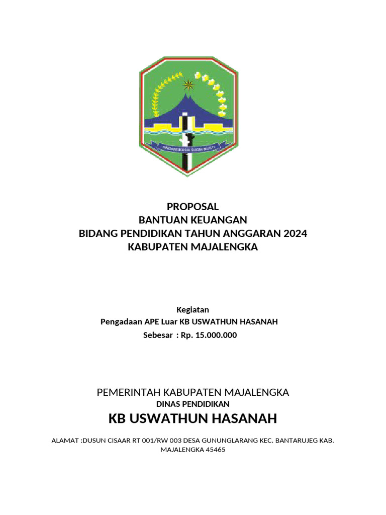 Proposal Bantuan Keuangan Ape Luar 2021 TK | PDF