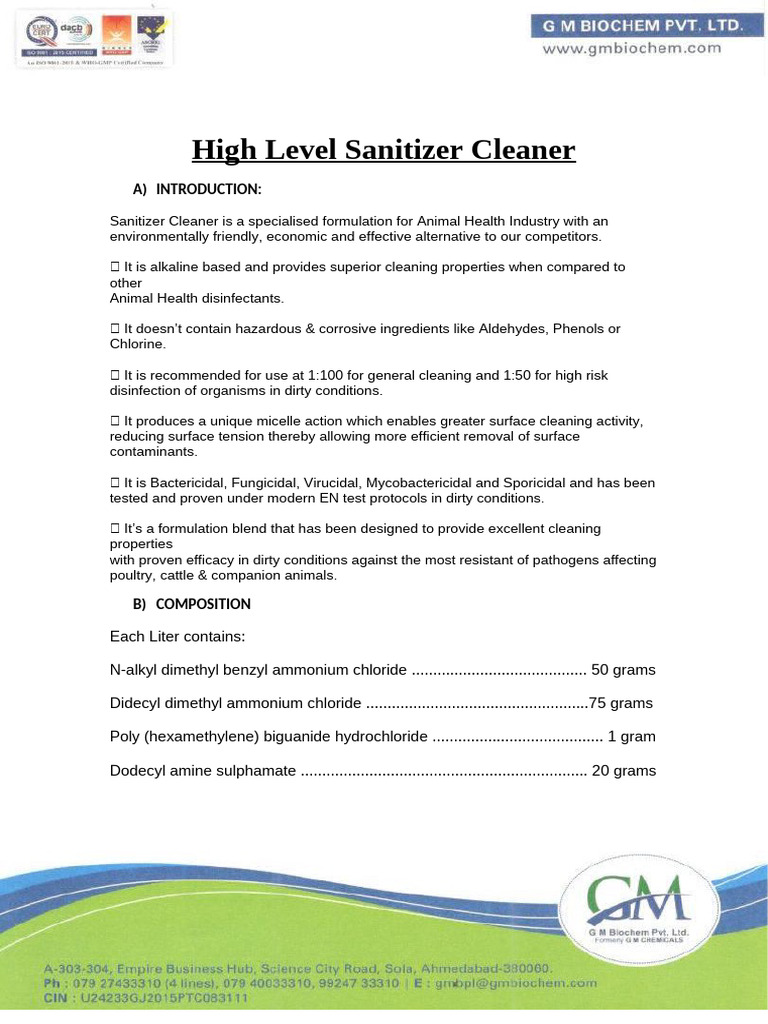 High Level Sanitizer Cleaner | PDF