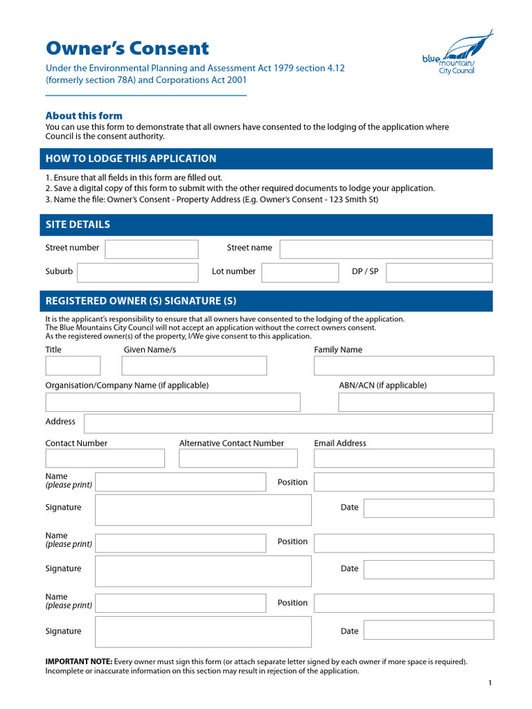 Written Owners Consent Form | PDF