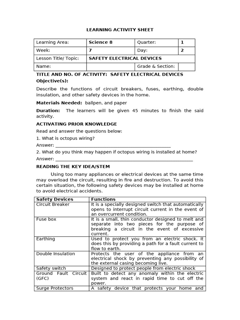 Electrical Safety Devices Overview | PDF | Electricity | Electrical ...