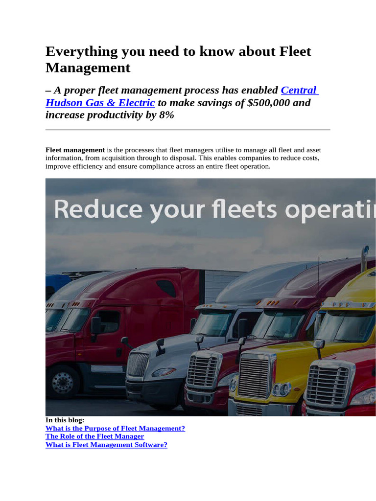 Everything You Need To Know About Fleet Management | PDF | Plug In ...