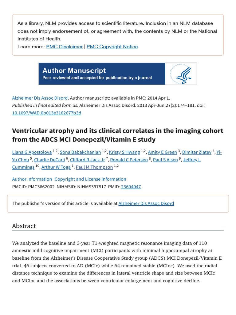 Ventricular Atrophy and Its Clinical Correlates in The Imaging Cohort ...