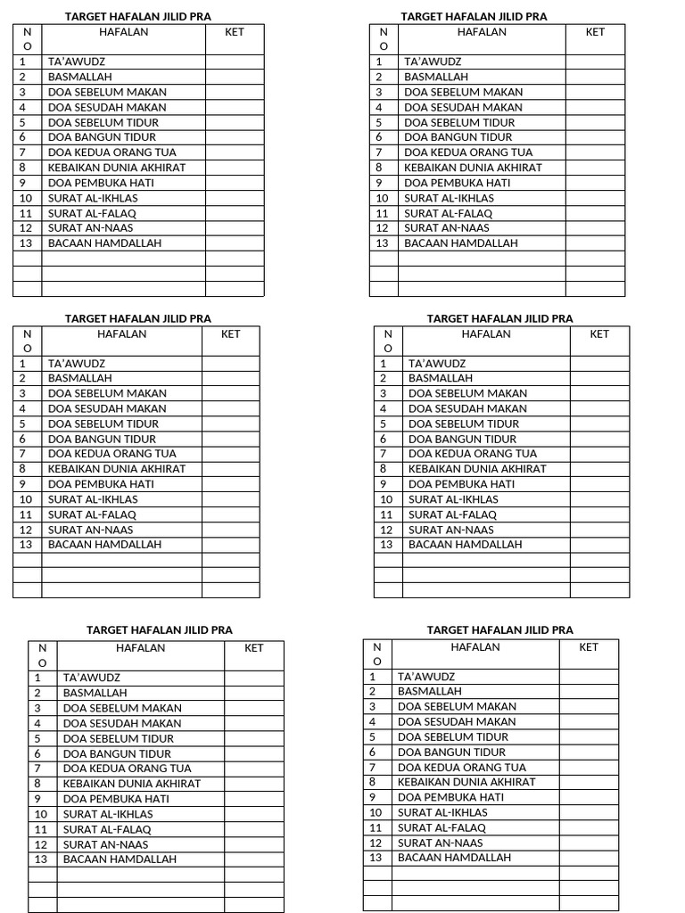 Target Hafalan Jilid Pra | PDF