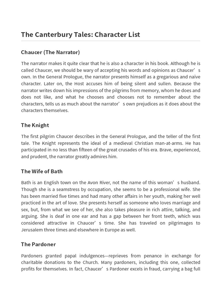 Canterbury Tales Characters | PDF