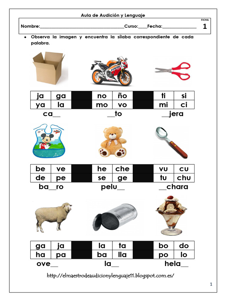 Observa La Imagen y Encuentra La Sílaba Correspondiente en Cada Palabra ...