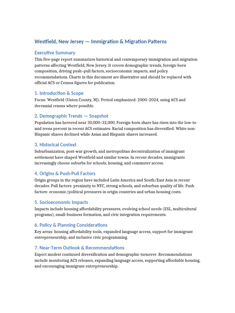 Westfield NJ Immigration Trends Report | PDF | American Community ...