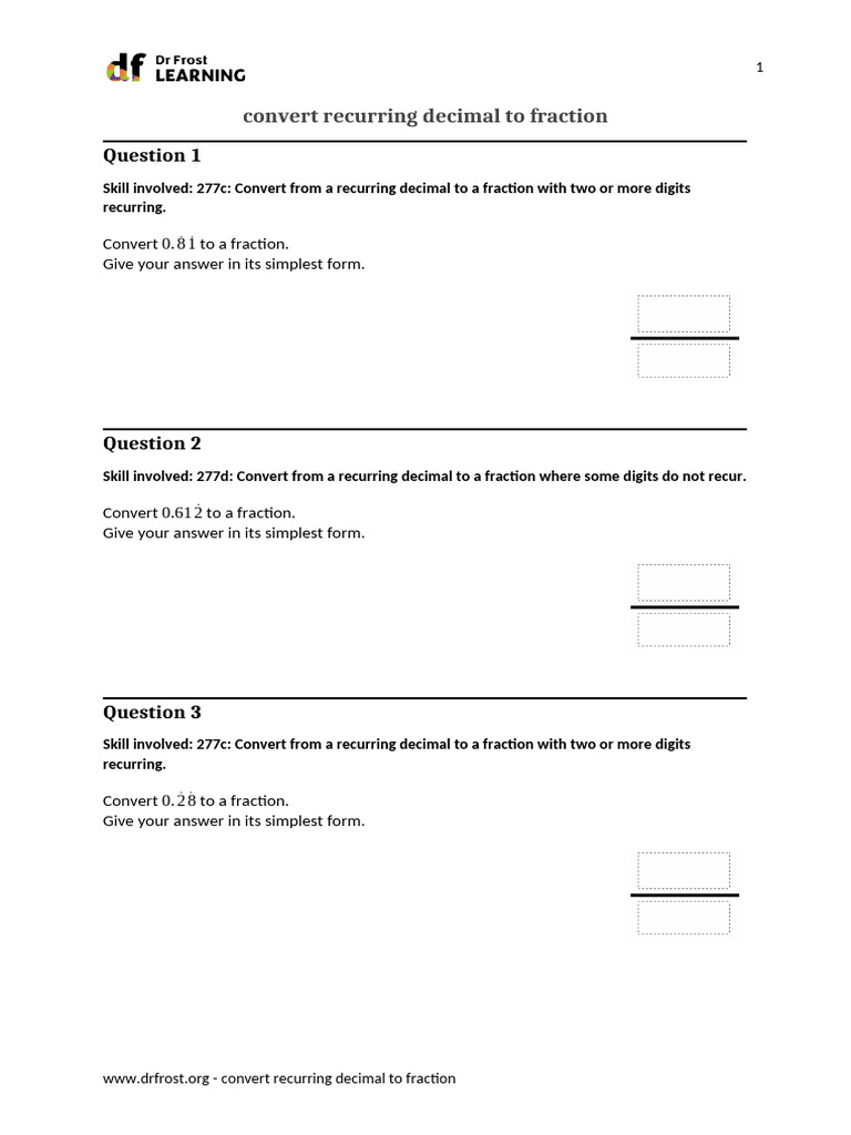 Convert Recurring Decimal To Fraction | PDF | Decimal | Equations