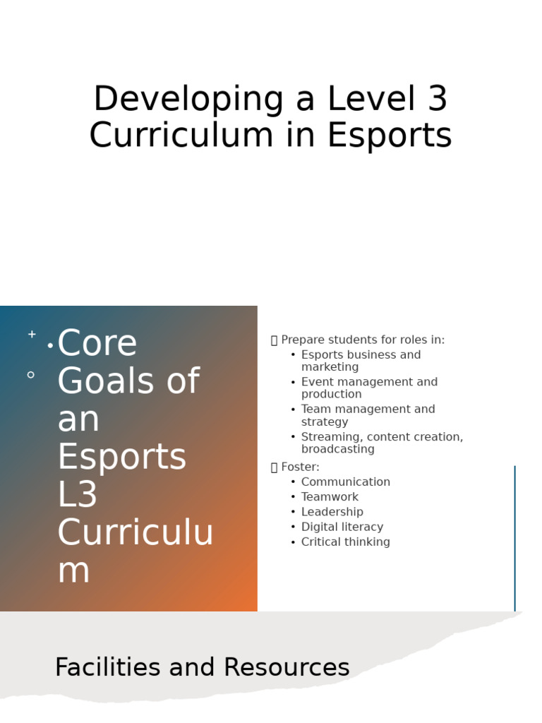 Developing A Level 3 Curriculum in Esports | PDF
