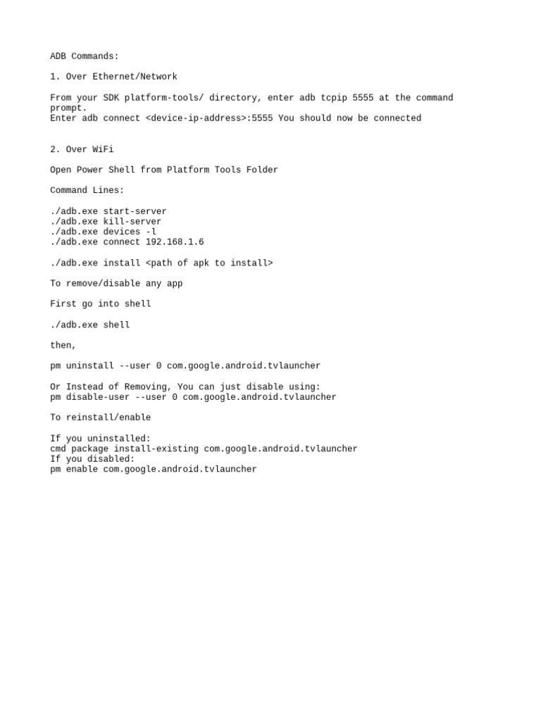 ADB Commands for Network and WiFi Use | PDF