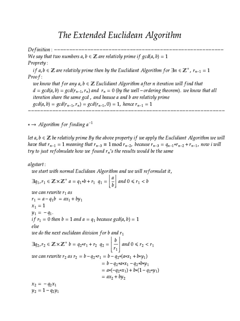 Extended Euclidian Algorithm in Z | PDF | Applied Mathematics ...