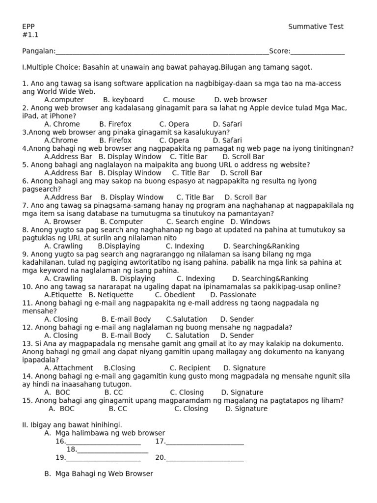 EPP Summative Test | PDF