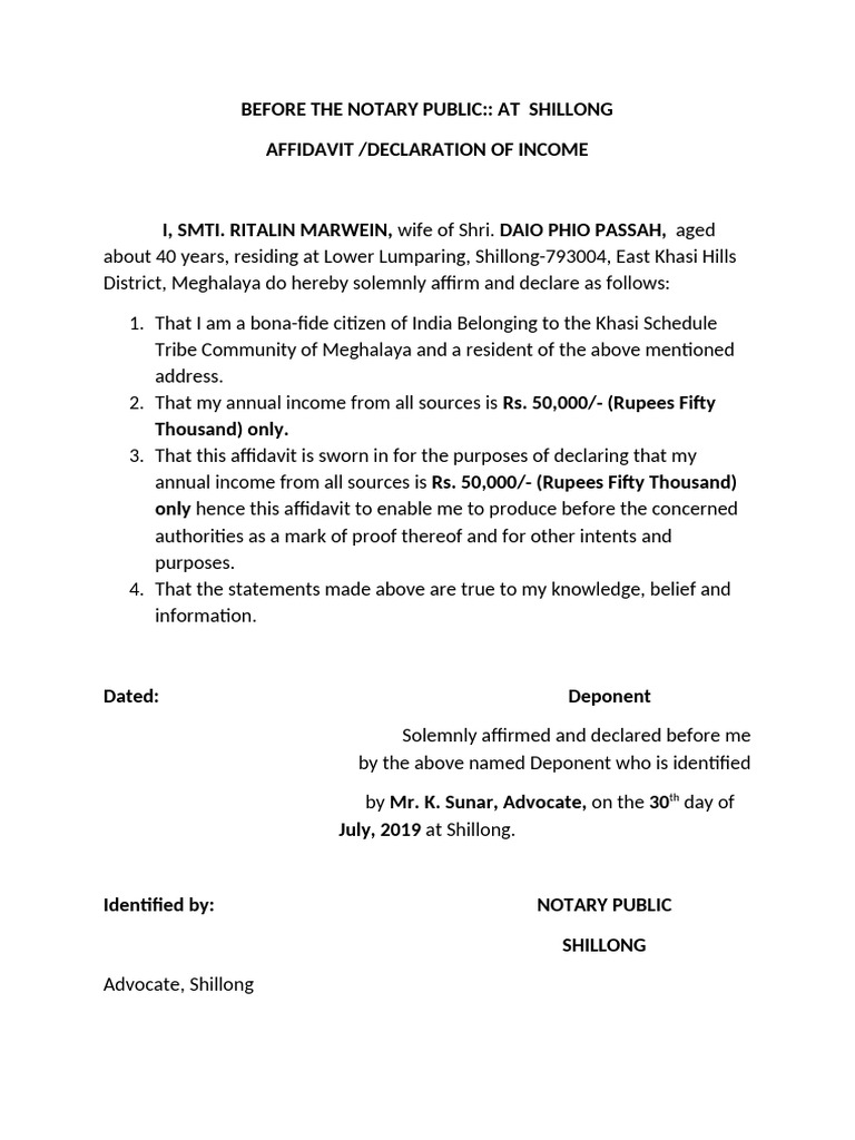 Affidavit of Income | PDF