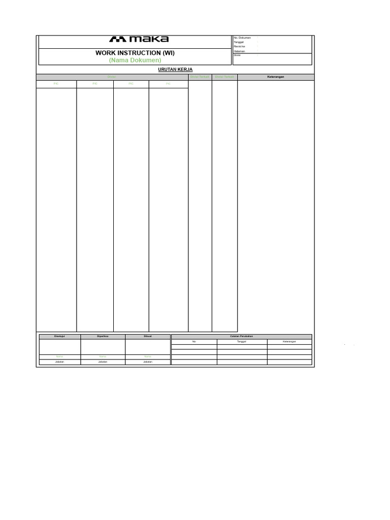 Template WI Non Teknis.xlsx - Google Sheets | PDF