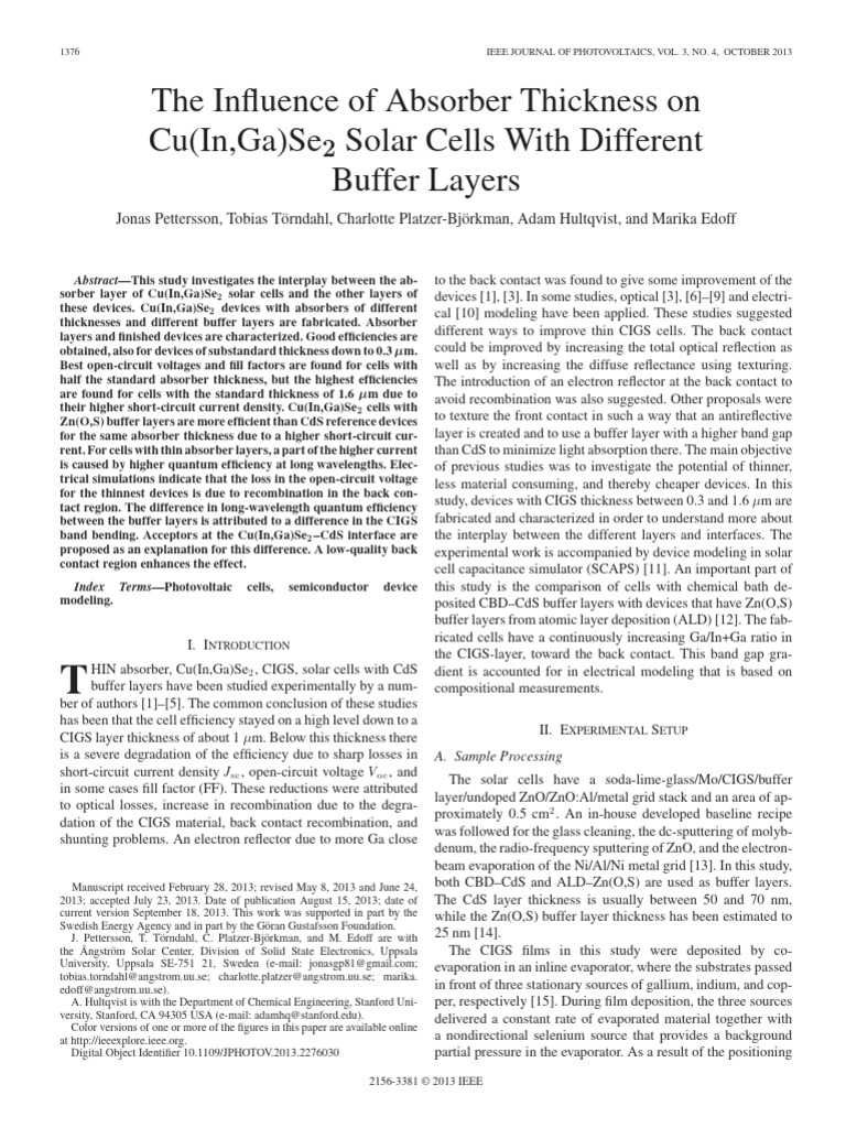 The Influence of Absorber Thickness On CuInGaSe BF 2 Solar Cells With ...