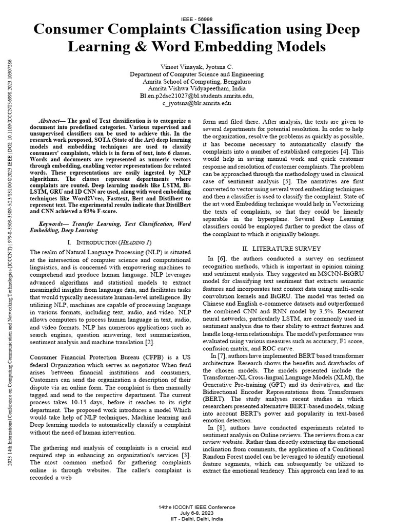 Deep Learning for Consumer Complaint Classification | PDF | Deep ...
