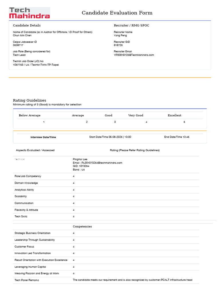 Candidate Evaluation Form: Rating Guidelines | PDF | Recruitment ...