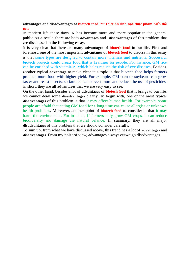 Pros and Cons of Biotech Food | PDF