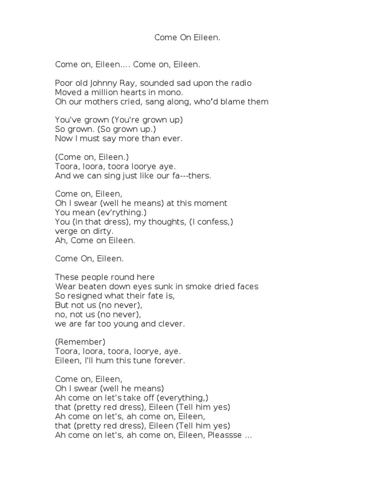 Come On Eileen Lyrics | PDF | Art