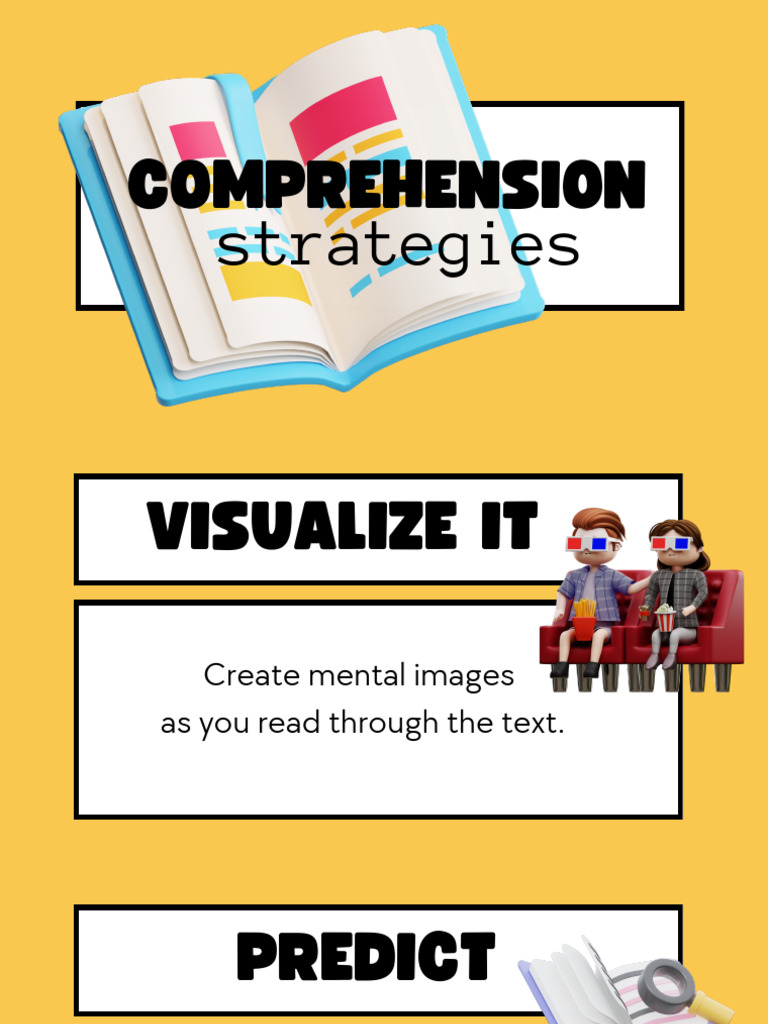 Yellow 3D Reading Comprehension Strategies Lesson Presentation | PDF