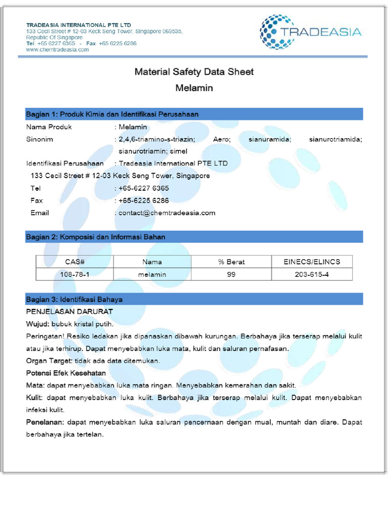 Material Safety Data Sheet. - Melamin | PDF