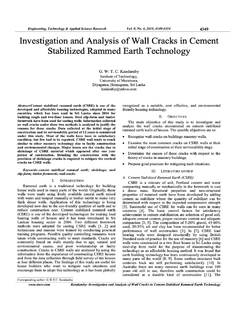 Investigation and Analysis of Wall Cracks in Cement Stabilized Rammed Earth Technology ...